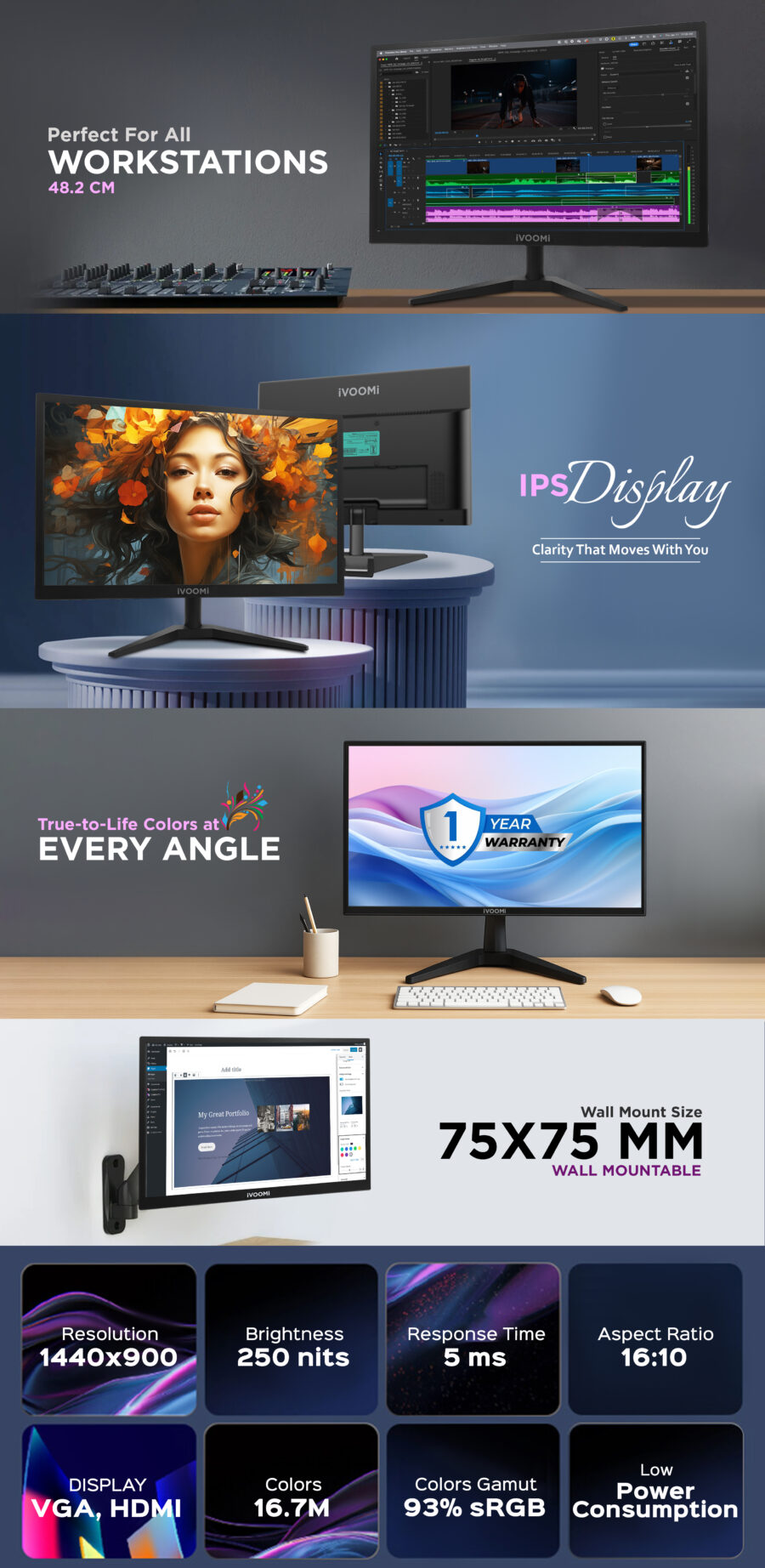 19-Inch LED Monitor (Black, 60Hz) - iVOOMi INNOVATION