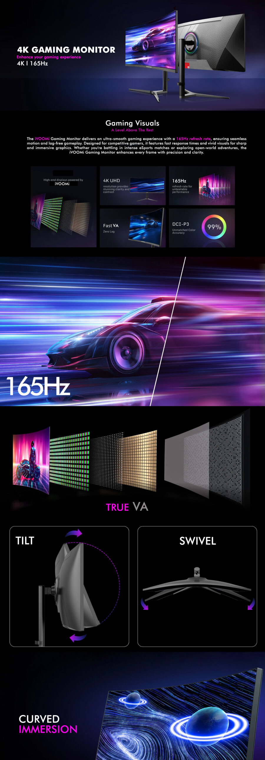 34-Inch Frameless Ultra Wide Curved Monitor (Black, 165Hz) - iVOOMi ...